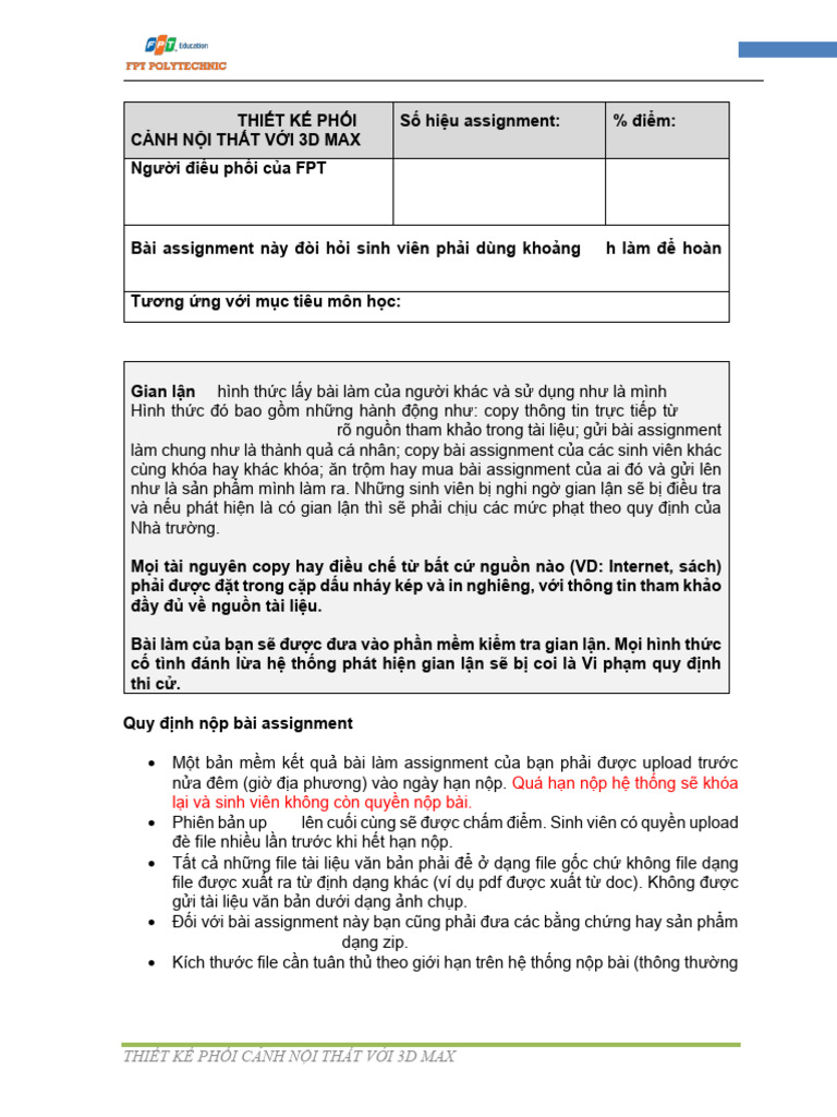 Assignment - Thiet Ke Phoi Canh Noi That Voi 3D Max | PDF