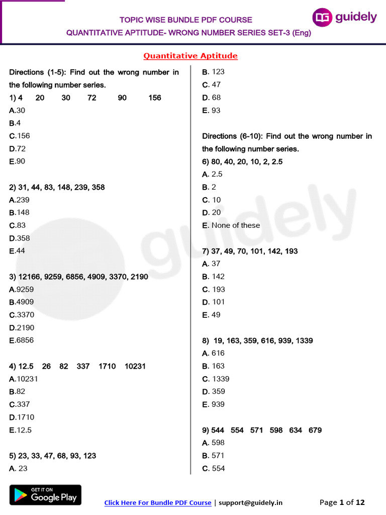 Wrong Number Series Set -3 (Prelims)-3202 | PDF