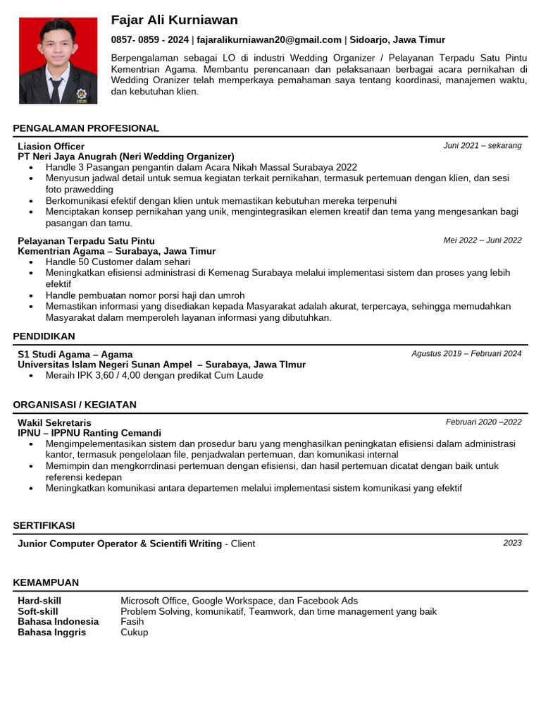 CV Fajar Ali Kurniawan New | PDF