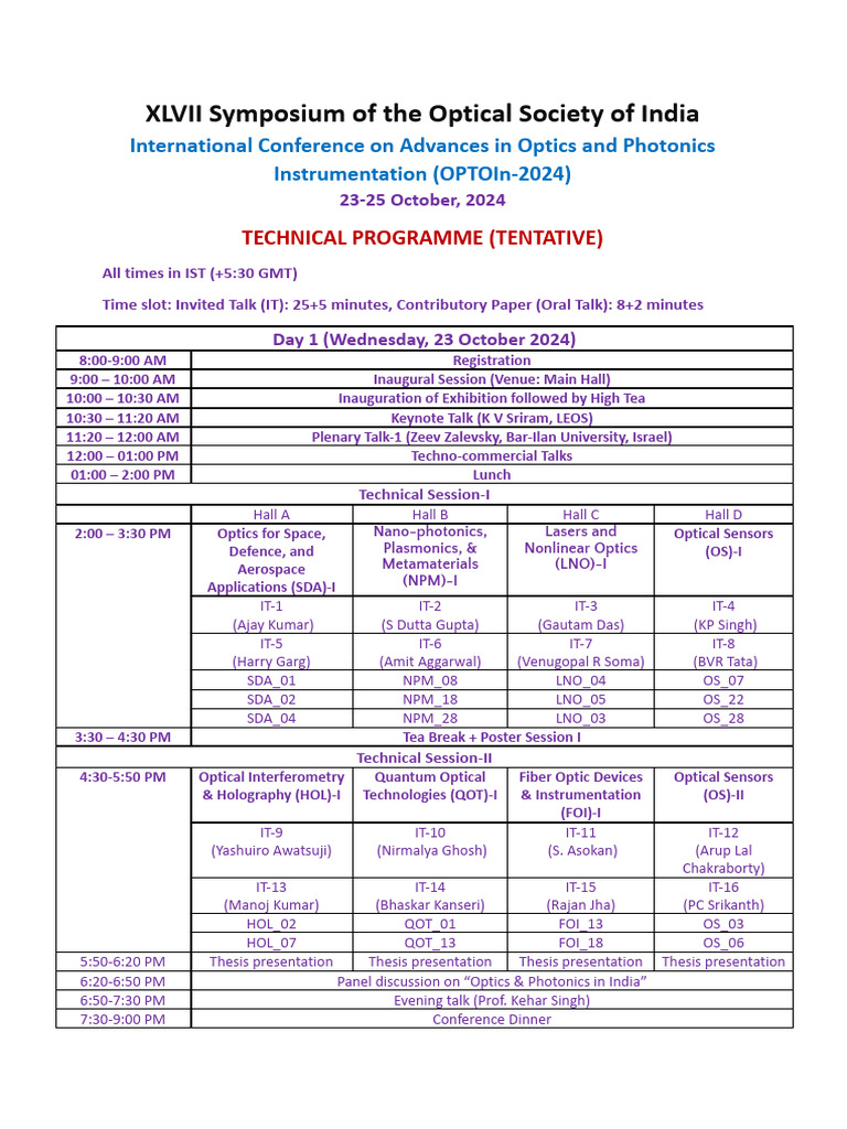TechnicalProgram OPTOIn 2024 - Publishonline | PDF