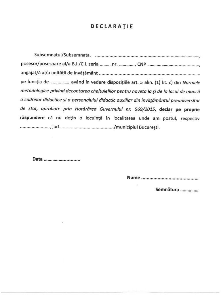 Declaratie Decontare Naveta | PDF