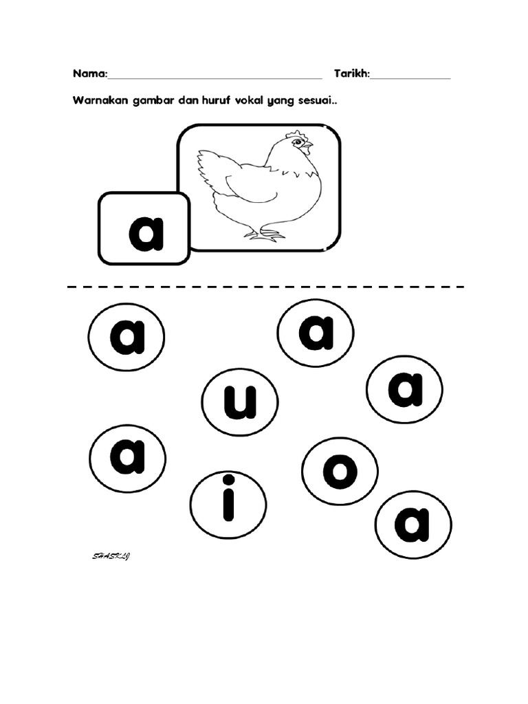 Lembaran Kerja Huruf Vokal 1 | PDF