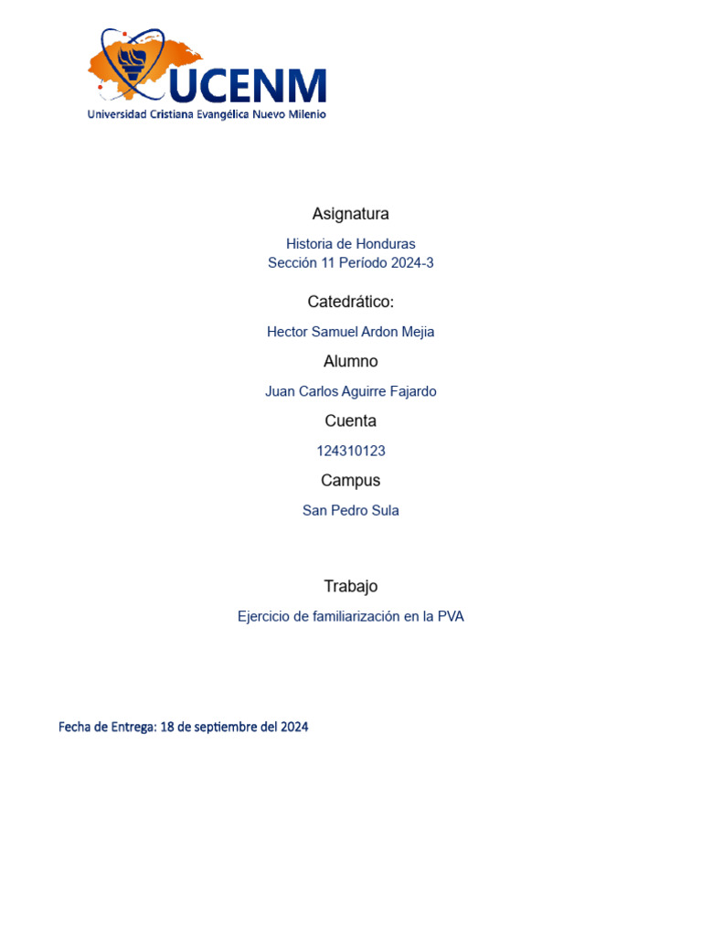 Asignatura: Historia de Honduras Sección 11 Período 2024-3 | PDF