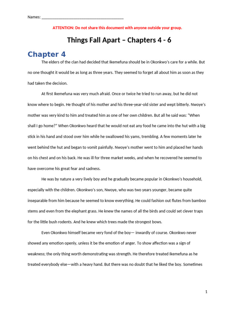 Copy of Things Fall Apart - Chapters 4 - 6 | PDF