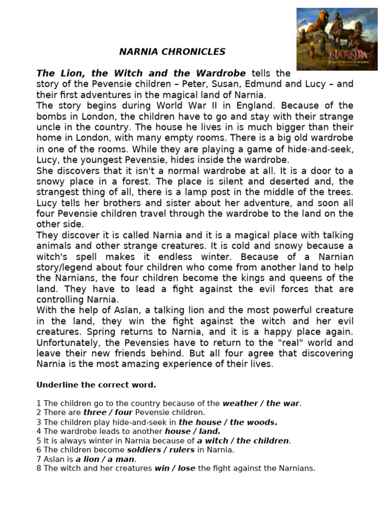 narnia-chronicles-reading-comprehension | PDF