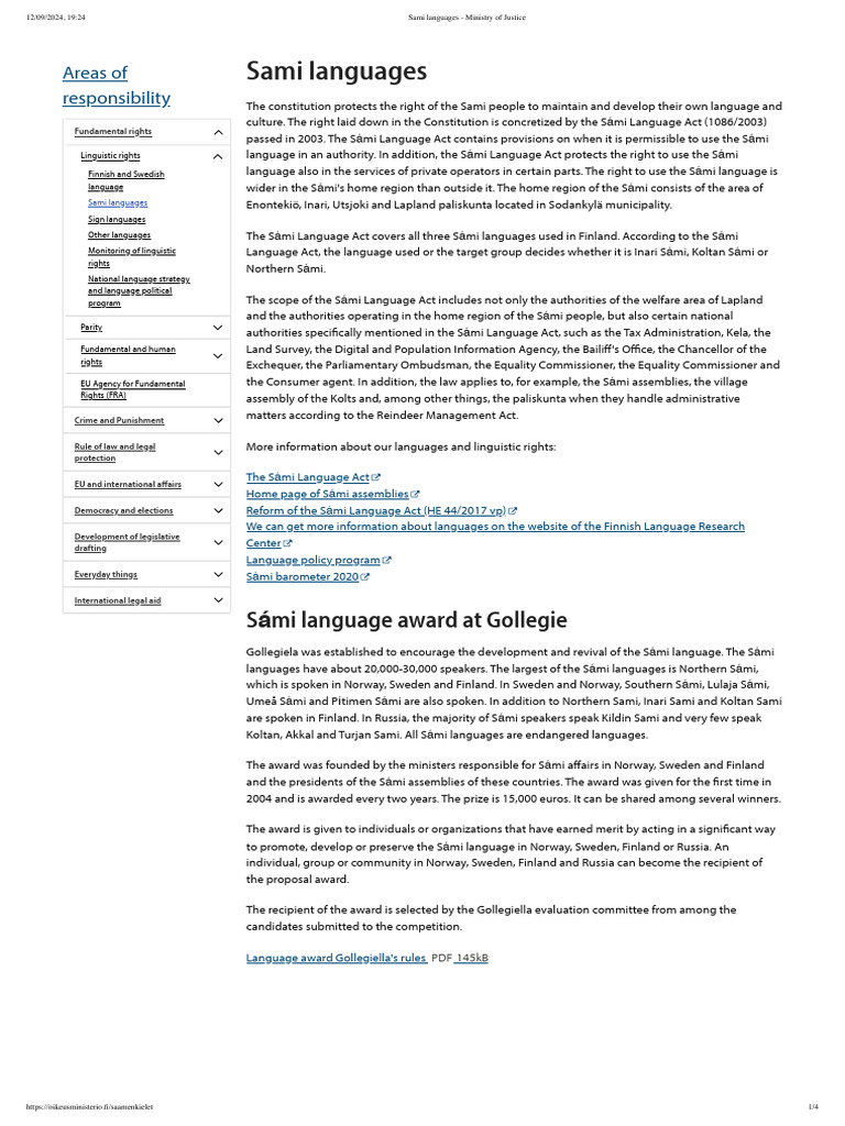 Sami Languages - Ministry of Justice | PDF