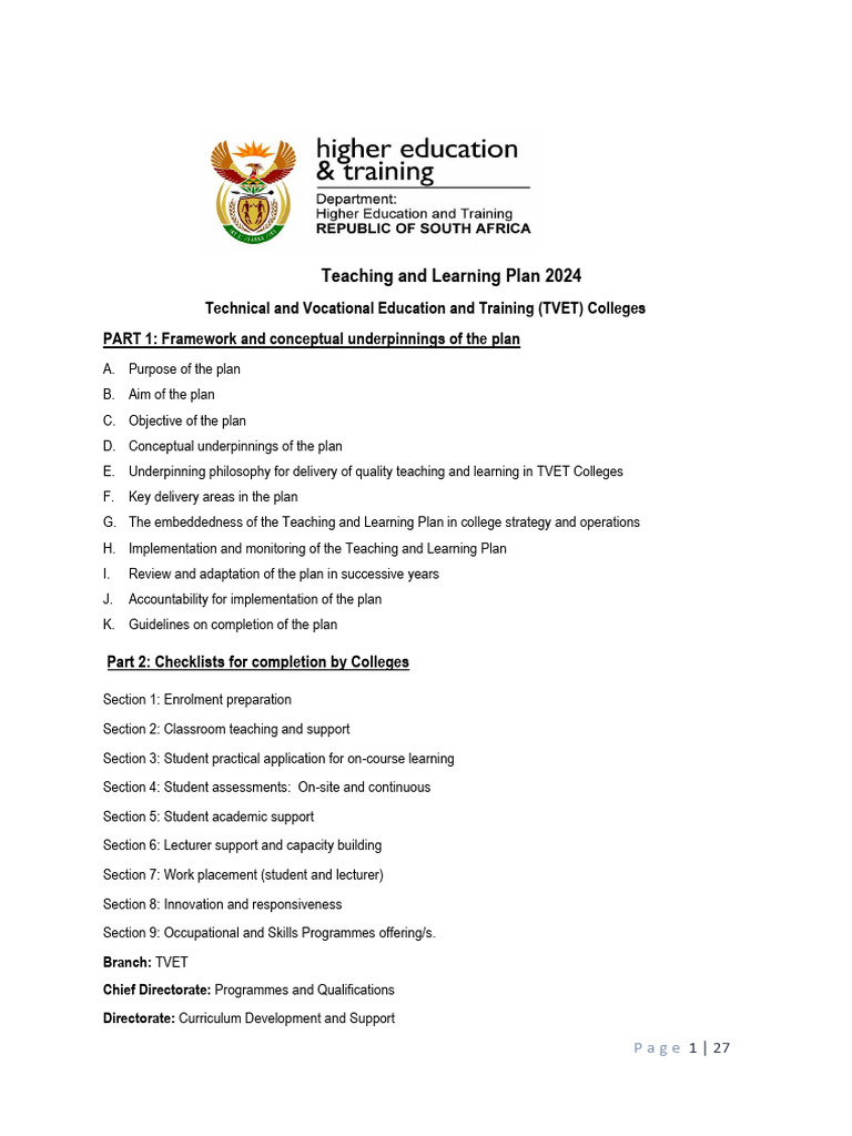 2024 Teaching and Learning Plan Framework | PDF