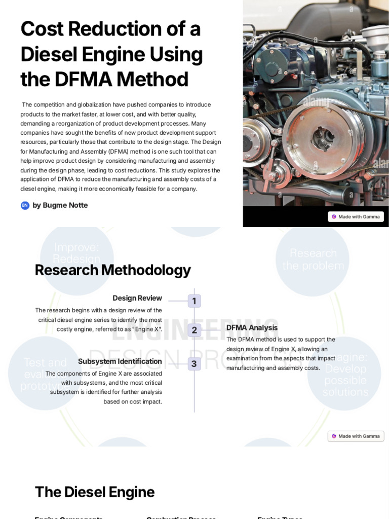 Cost Reduction of A Diesel Engine Using The DFMA Method | PDF