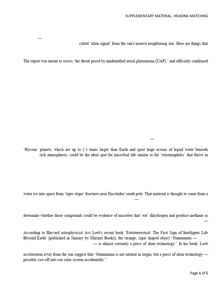 Heading Matching Practice Sheet | PDF