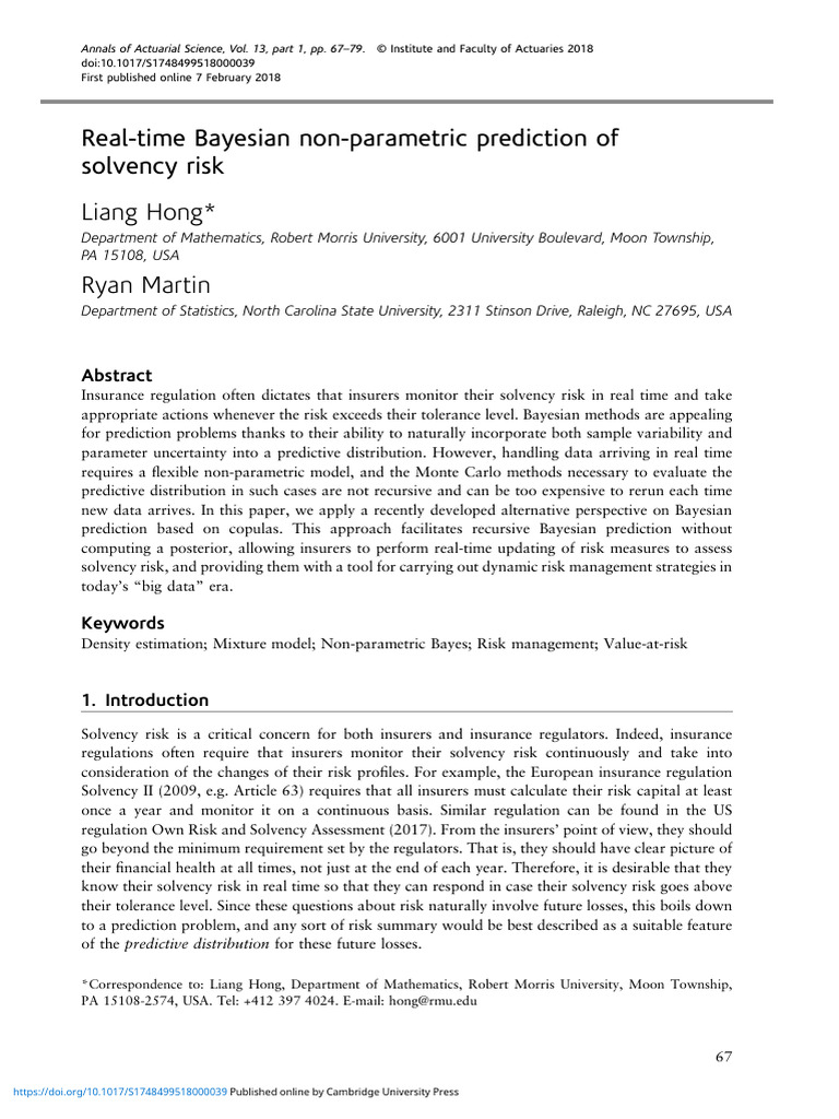 Real Time Bayesian Non Parametric Prediction of Solvency Risk | PDF
