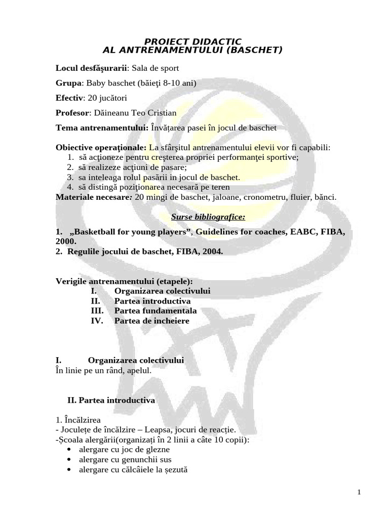 Proiect Didactic Ed. Fizica | PDF