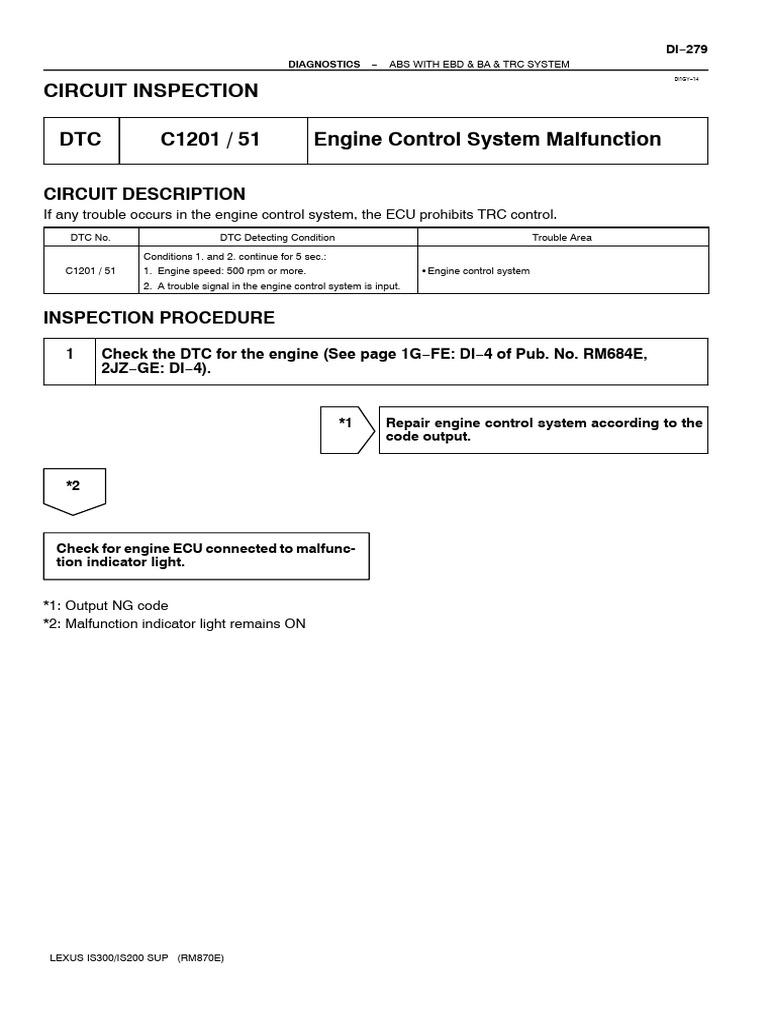 Circuit Inspection DTC C 20 / 5 Engine Control System Malfunction | PDF