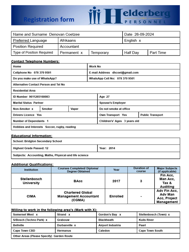 HP Registration Form (Candidate) - 2024 | PDF