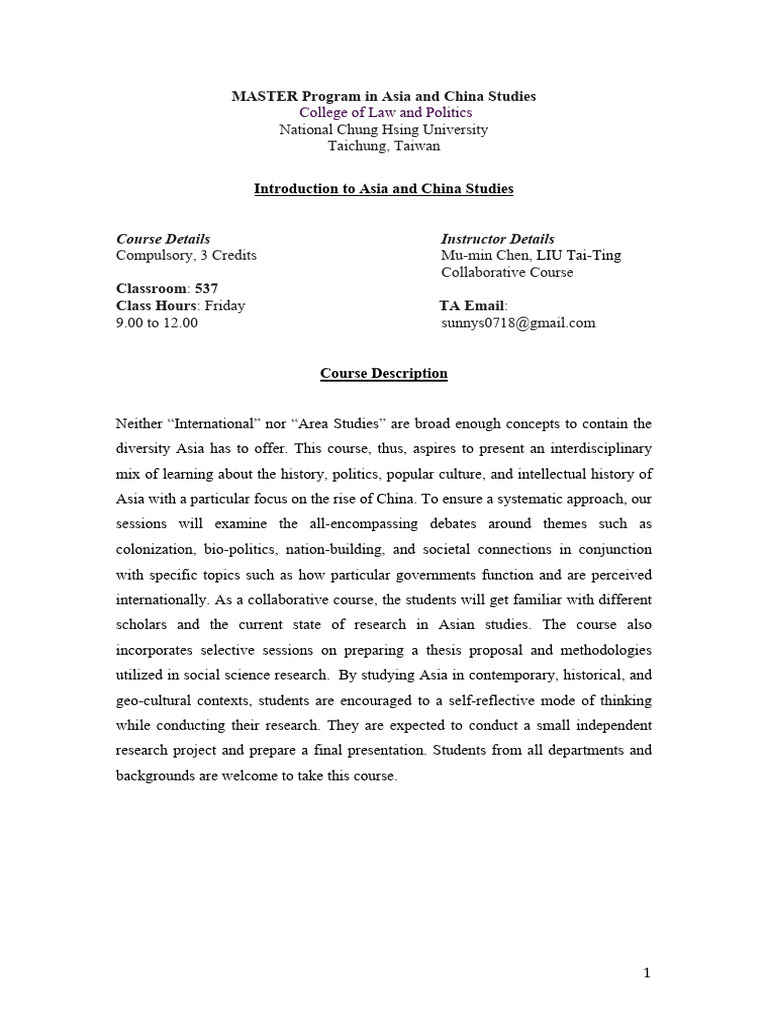 Introduction To Asia and China Studies 2024 | PDF