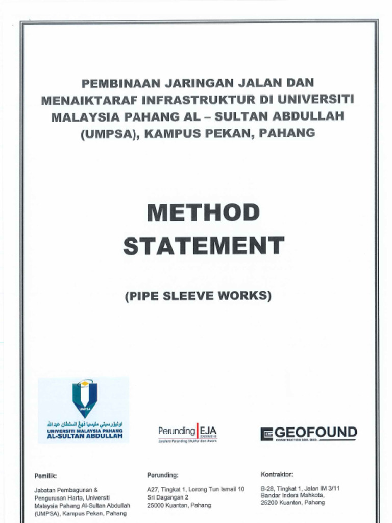 Method Statement - Pipe Sleeve Works | PDF