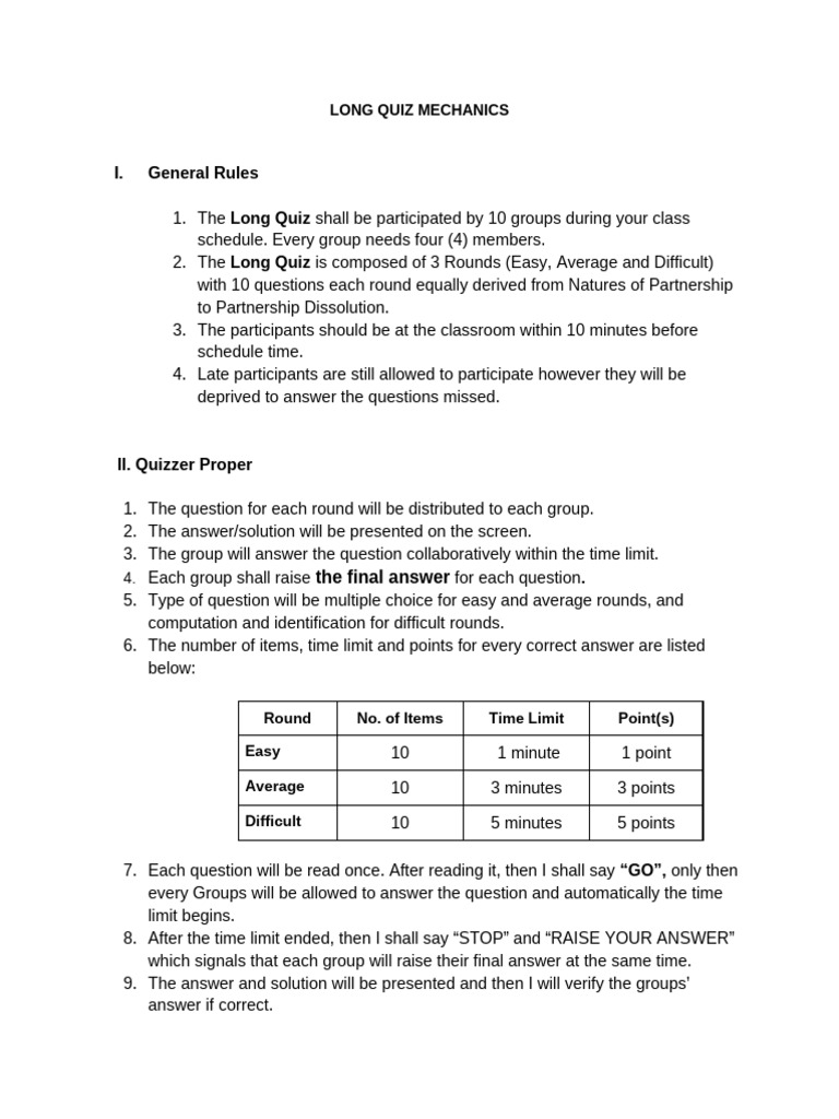 Long Quiz Mechanics | PDF