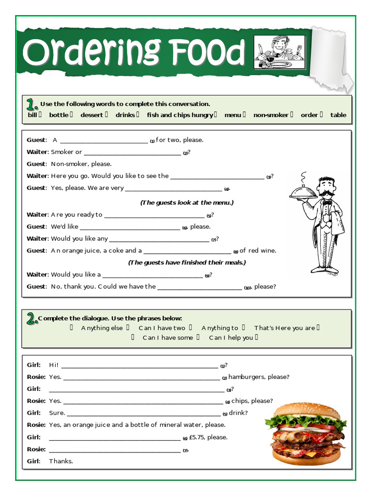 Ordering Food at A Restaurant Conversation Topics Dialogs Information ...