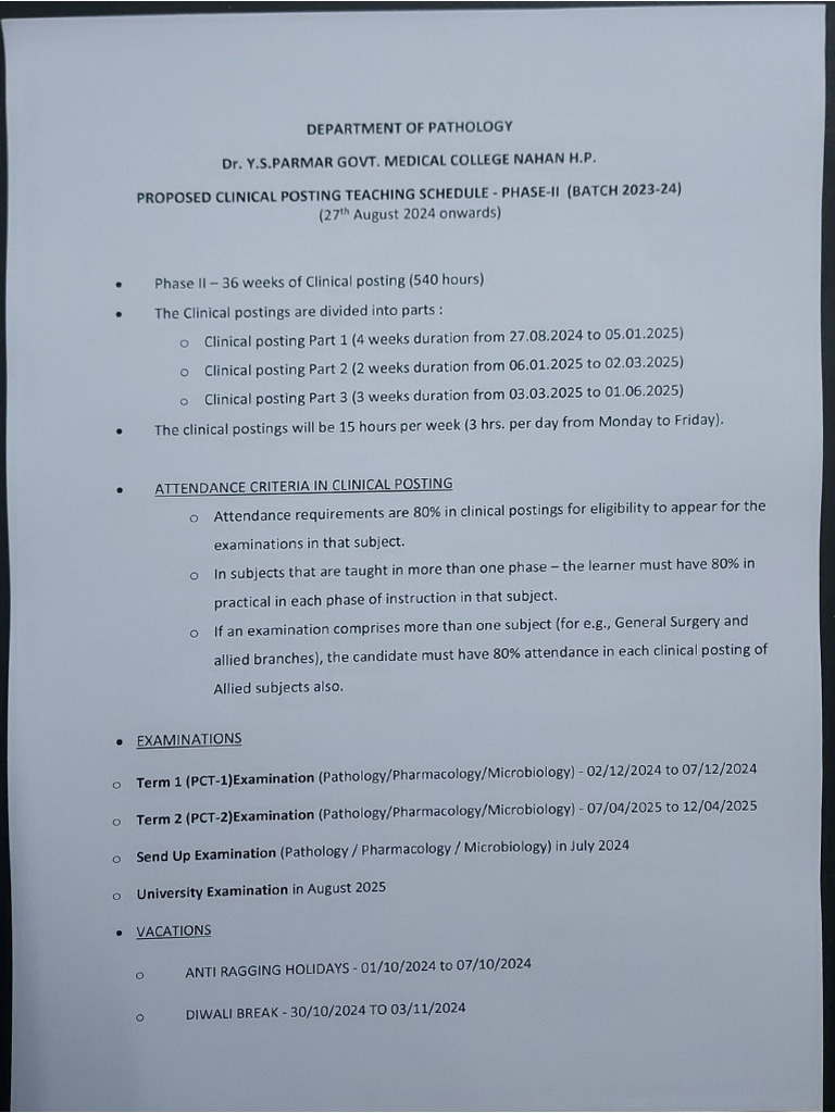 Clinical Postings Time Table Batch 2023 | PDF