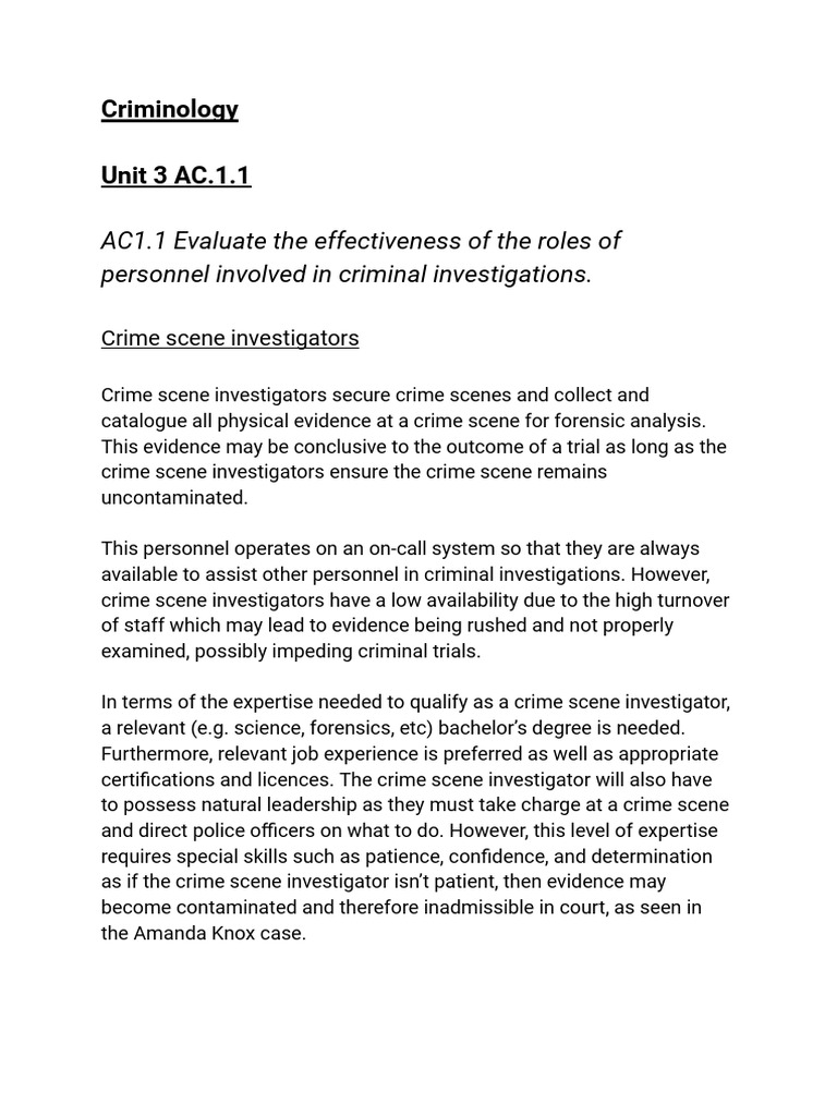 Criminology Unit 3 AC1.1 | PDF