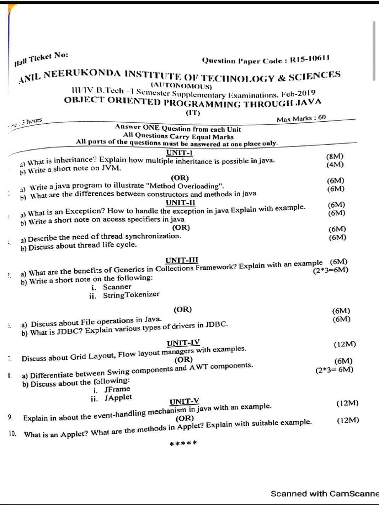 Java Previous Years Papers | PDF