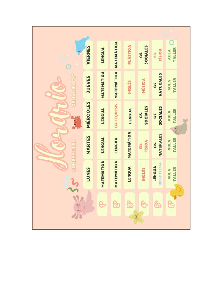 Horarios - 1ro K Y A - Lidia | PDF