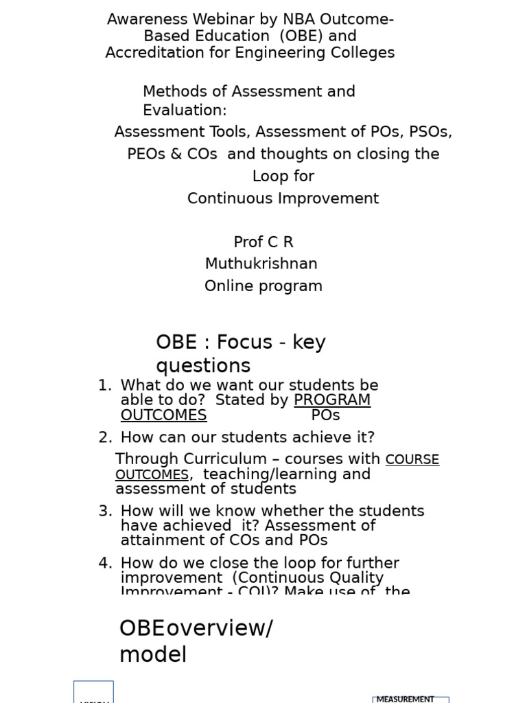 PPT's C R Muthukrishnan NBA-AWARENESS WEBINAR-Outcomes-Assessments ...