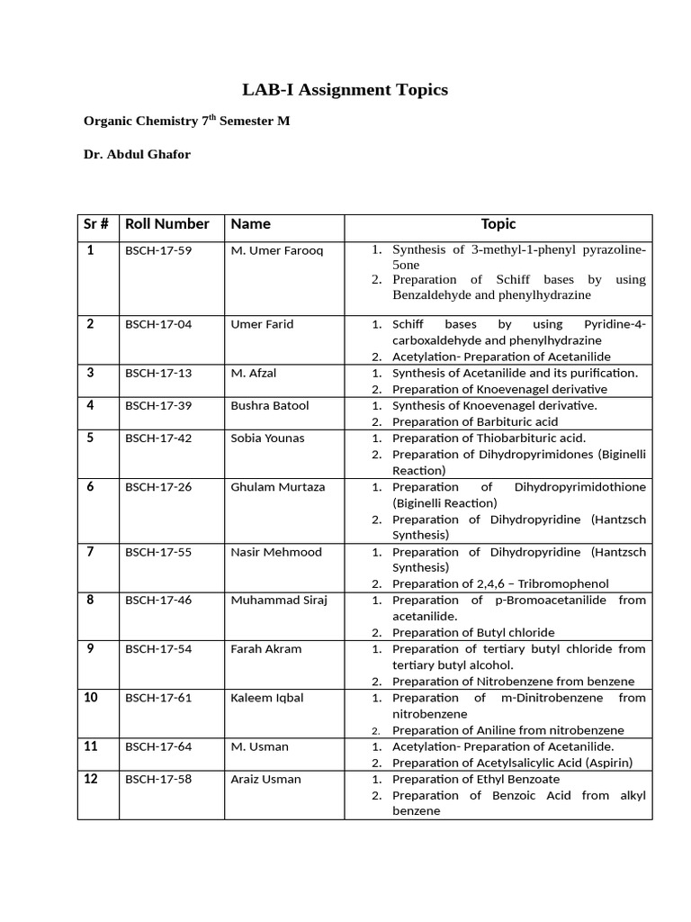 LAB 1 Assignment Topics | PDF