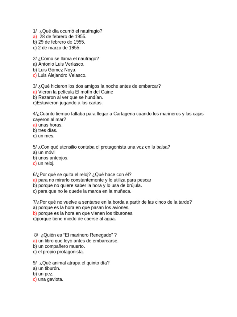 prueba con respuesta relato de un naufrago | PDF