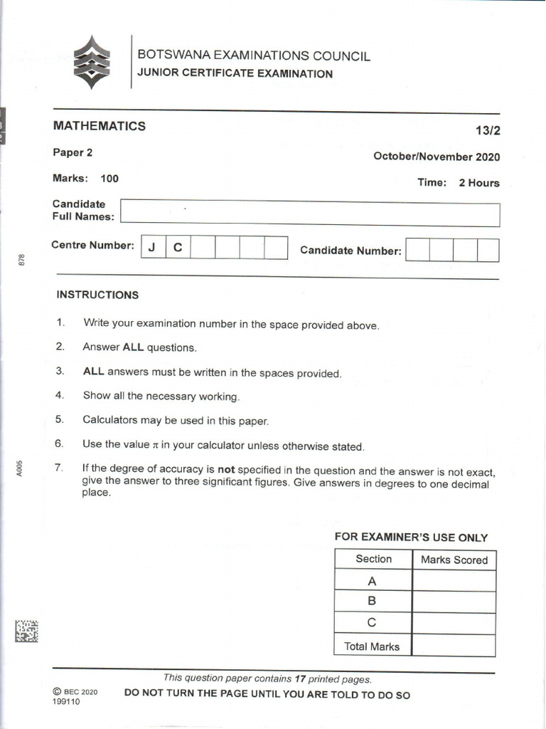 Mathematics Paper 2 2020 | PDF