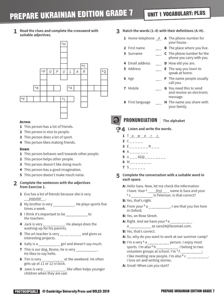 Prepare 7 Vocabulary Plus Unit 01 | PDF