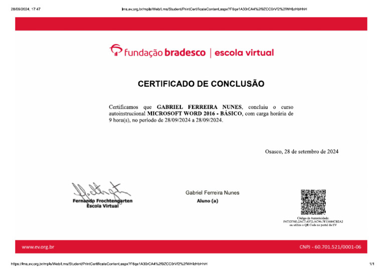 CERTIFICADO DO CURSO MICROSOFT WORD | PDF CERTIFICADO DO CURSO MICROSOFT WORD | PDF