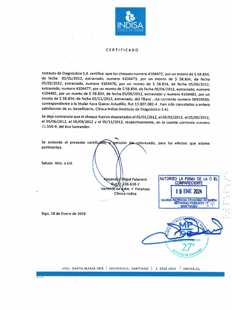 Certificado Indisa | PDF