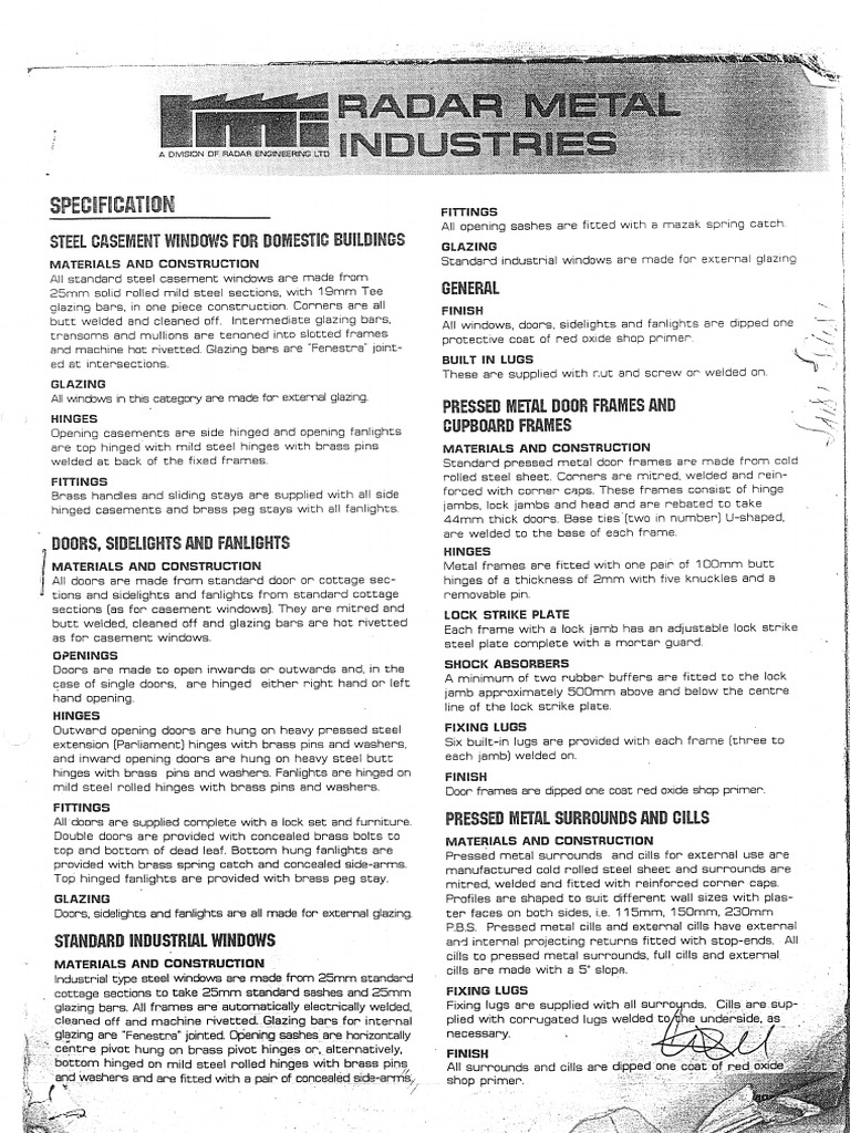 Radar Metal Industries Specs Catalogue | PDF