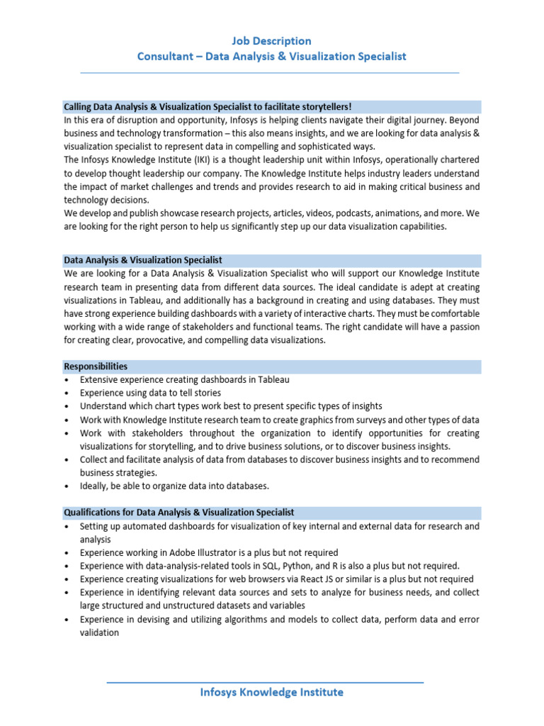 JD - Consultant - Data Analysis & Visualization Specialist | PDF | Data ...