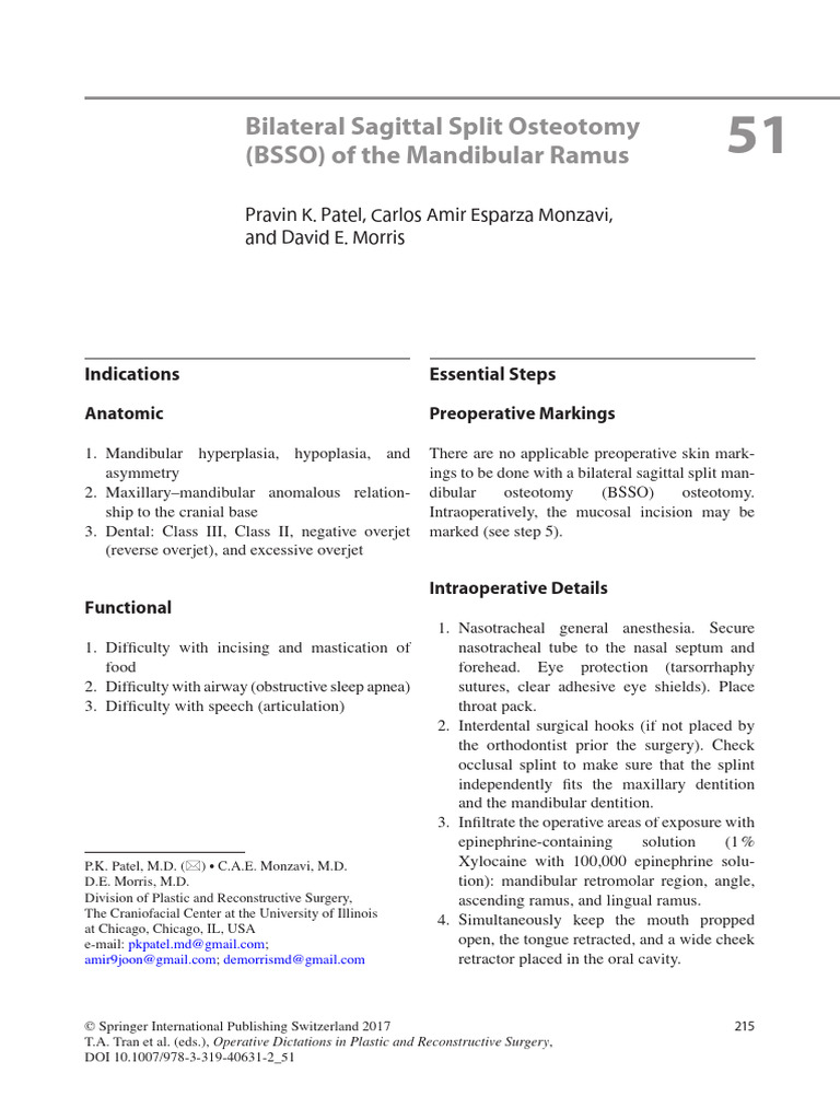 Bilateral Sagittal Split Osteotomy (BSSO) of The Mandibular Ramus | PDF
