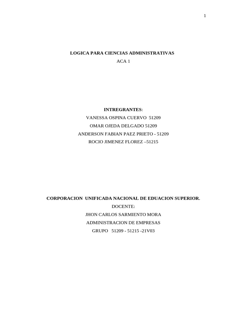 ACA 1 - LOGICA PARA CIENCIAS ADMINISTRATIVAS | PDF
