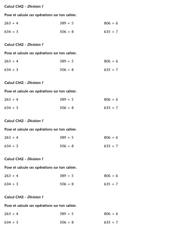 CM2 La Division Exercices | PDF