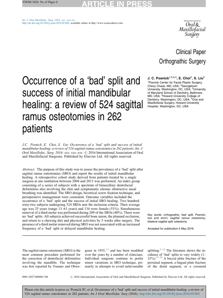 Posnick Bad Spliy BSSO | PDF | Surgery