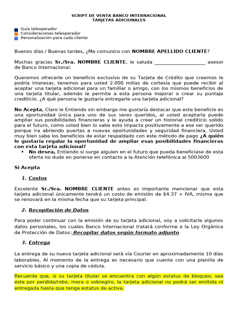 Script de Venta Banco Internacional - Final Mejorado | PDF