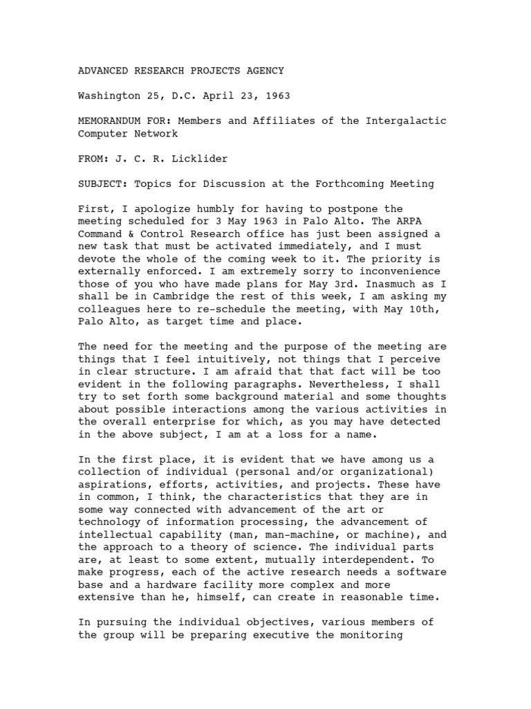 Licklider 1963 - Members and Affiliates of The Intergalactic Computer ...