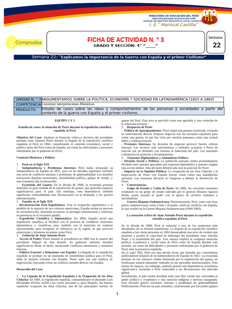 FICHA DE ACTIVIDAD - Semana 22 - U7 - III Bim CC - Ss EQUIPO 1 - 2 | PDF