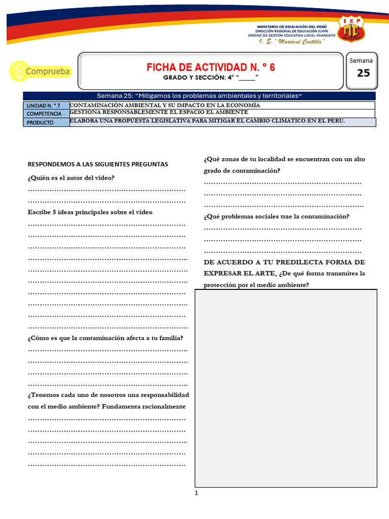 FICHA DE ACTIVIDAD - Semana 25 - U7 - III Bim CC - ss-1 | PDF