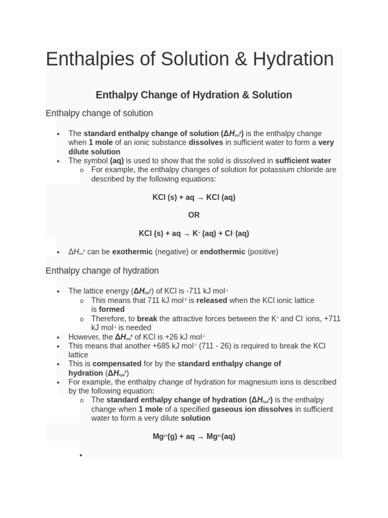 Enthalpy Changes of Solution and Hydration | PDF | Solvation | Social ...