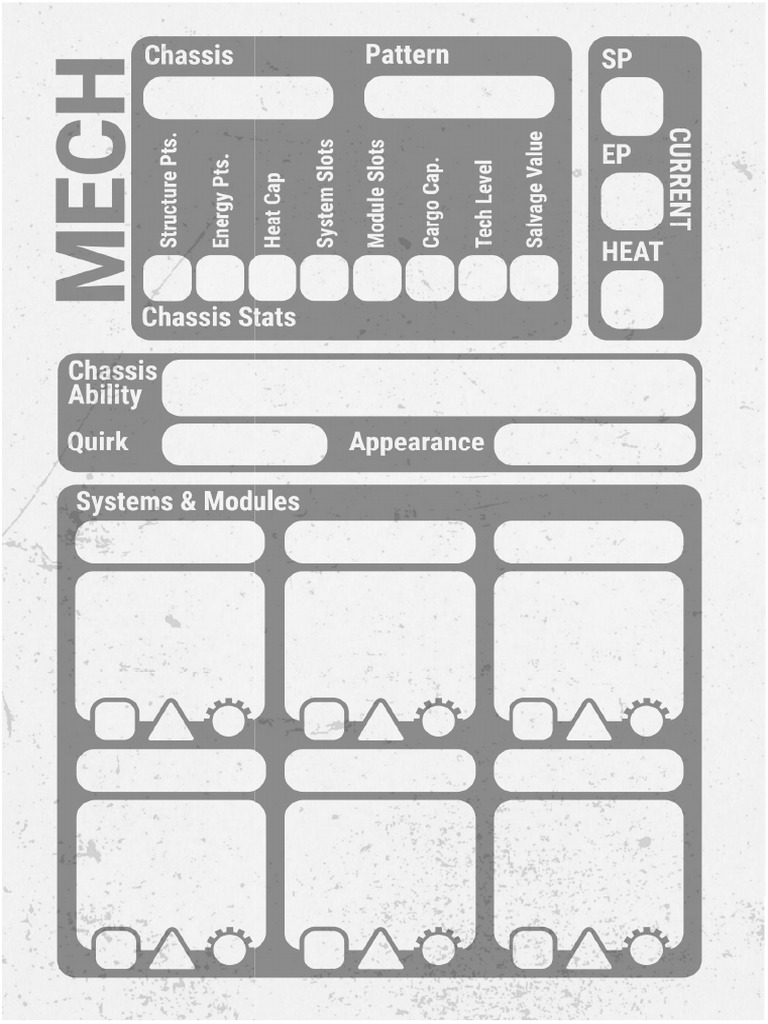 Salvage Union Mech Sheet Greyscale | PDF