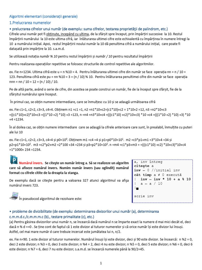 Algoritmi Elementari (Programa) | PDF