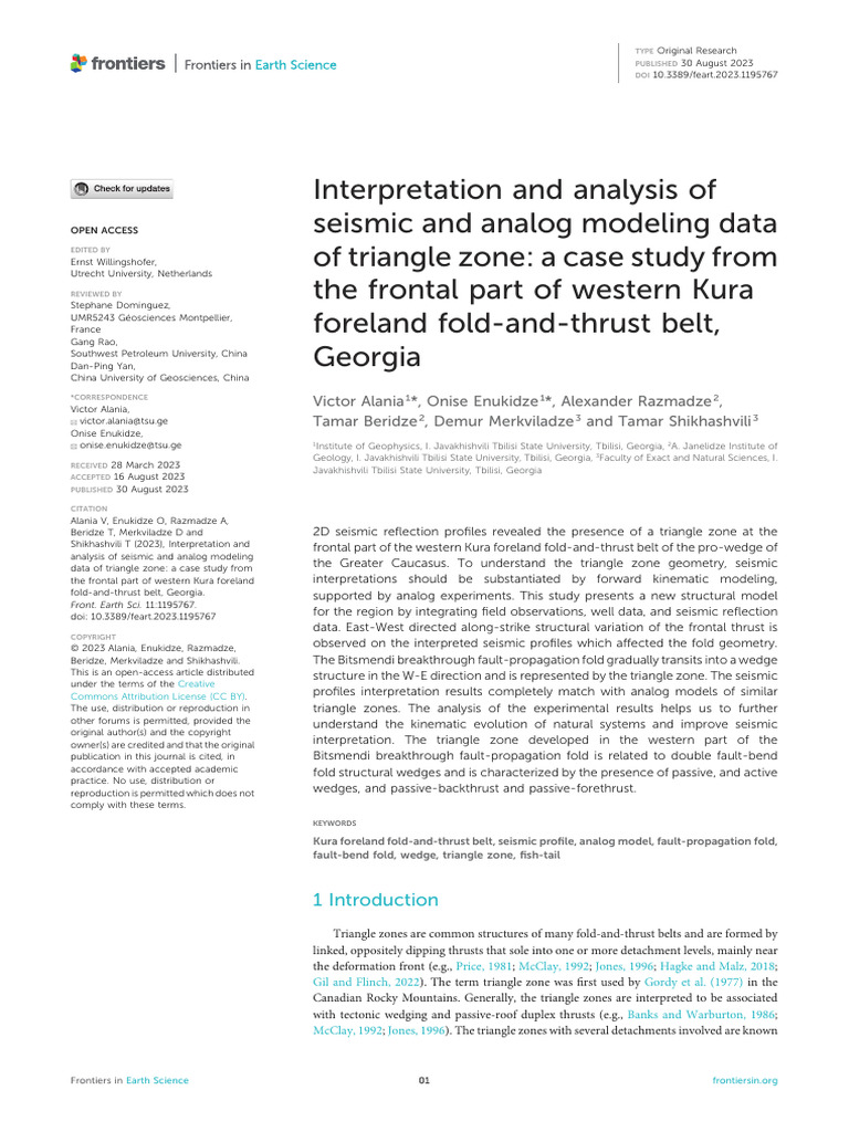 Interpretation and Analysis of Seismic and Analog Modeling Data of Triangle Zone: A Case Study ...