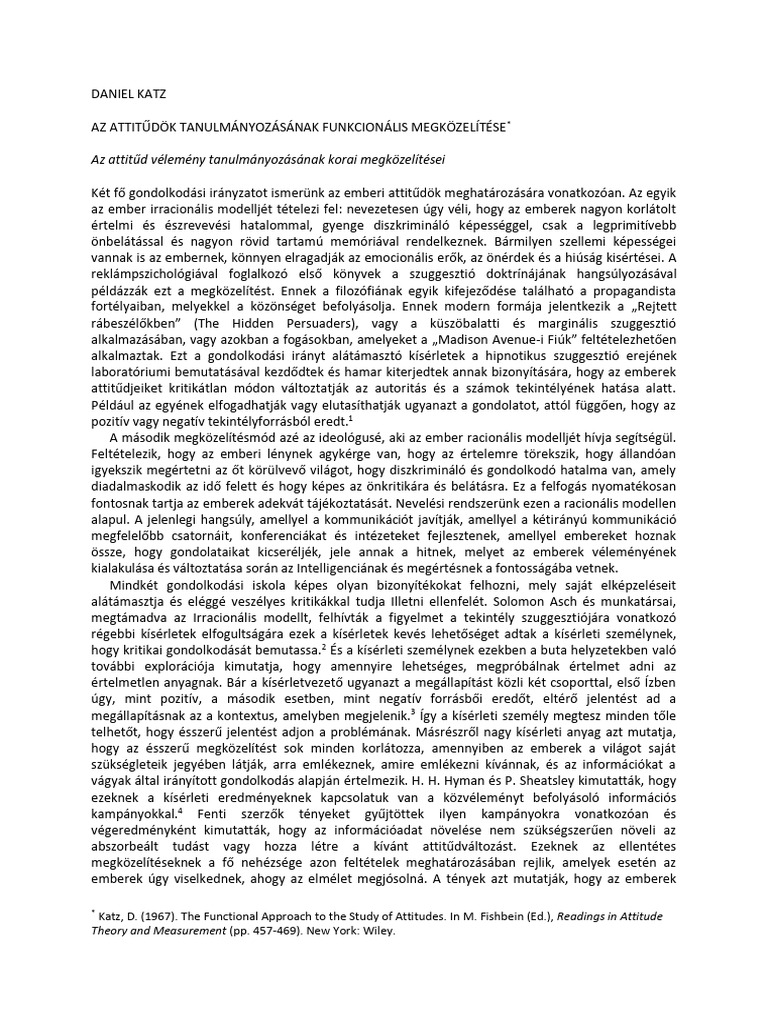 Katz 1967 Functional Approach To Attitudes | PDF | Science & Mathematics