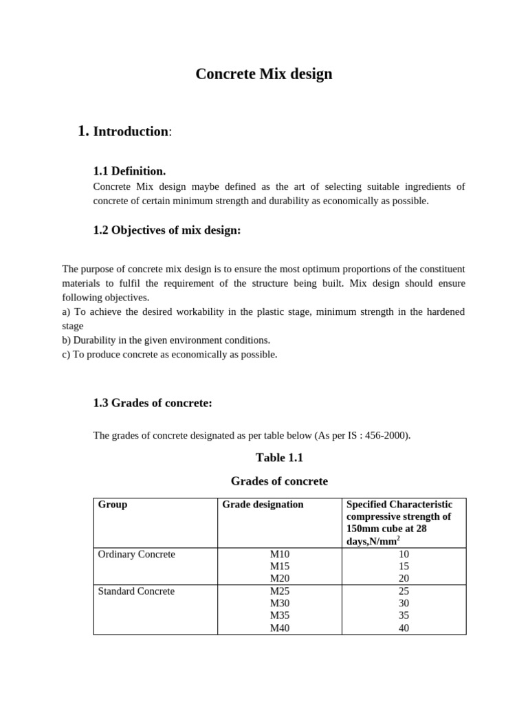 Concrete Mix Design: 1.1 Definition | PDF