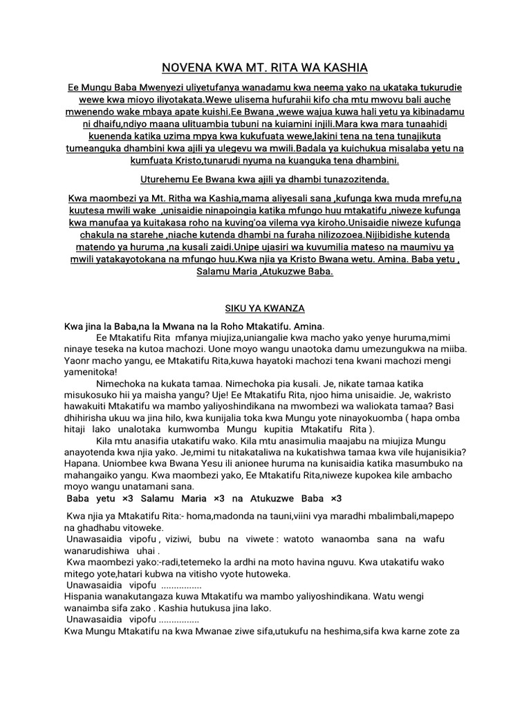 Novena Ya MT Ritha Wa Kashia | PDF