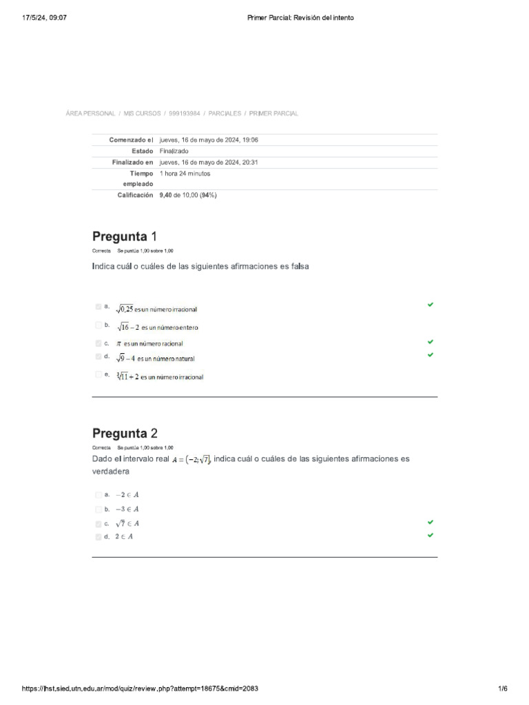Primer Parcial - Revisión Del Intento Lau | PDF